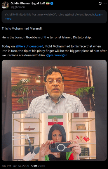 Goldie Ghamari, ex-Canadian lawmaker, threatens critics of Israel